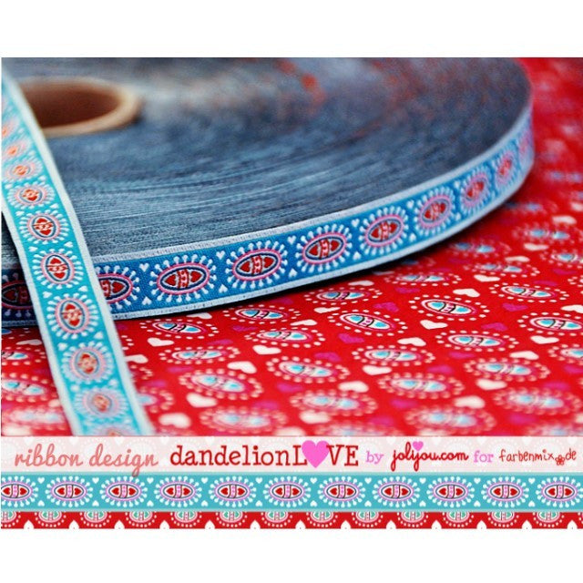 Blue Dandelion Love Ribbon | Stitchbird Fabrics